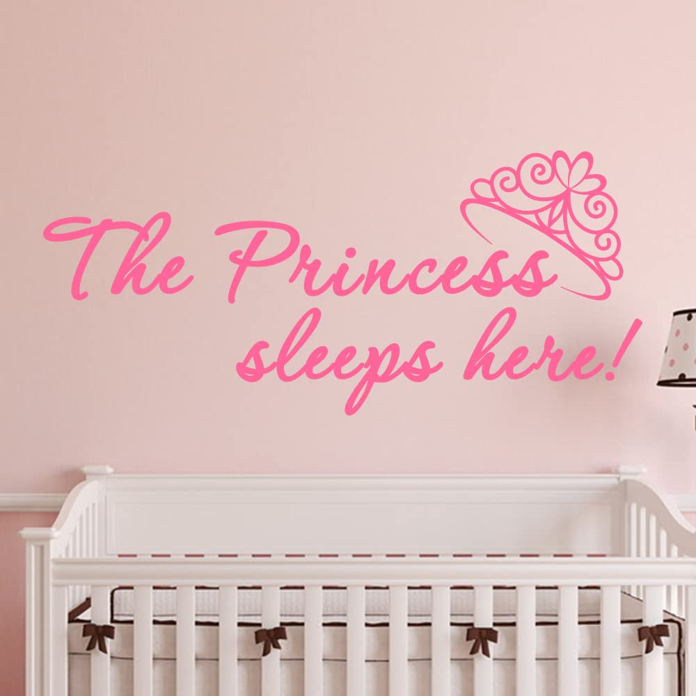 The Princess Sleeps here - Pure Vinyl Carved Wall Decal Without Transparent Edge Removable Art Letters Quotes Girl's Room Cute Décor - Pink