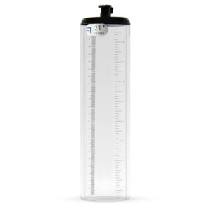 leluv 6mm thick walled cylinder 2.1" x 9" for penis pumps, seamless untapered clear acrylic adult toy with measurement marks and locking vacuum fitting