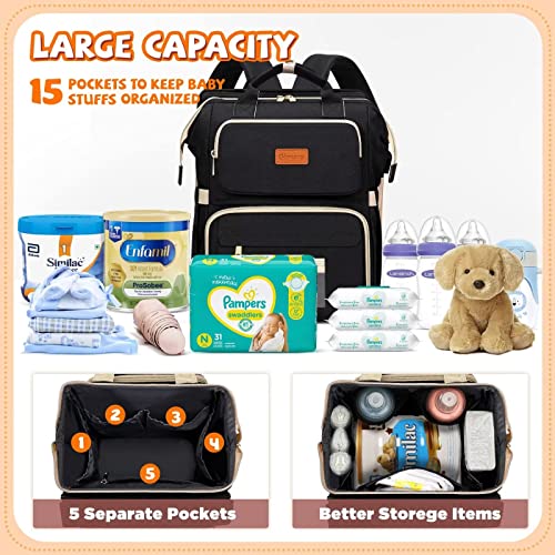 Gimars Diaper Bag Backpack with Unique Toy Hanging Rod, Larger Capacity 18 Pockets Upgraded 900D Oxford, Waterproof Baby Bags for Mom,Dad