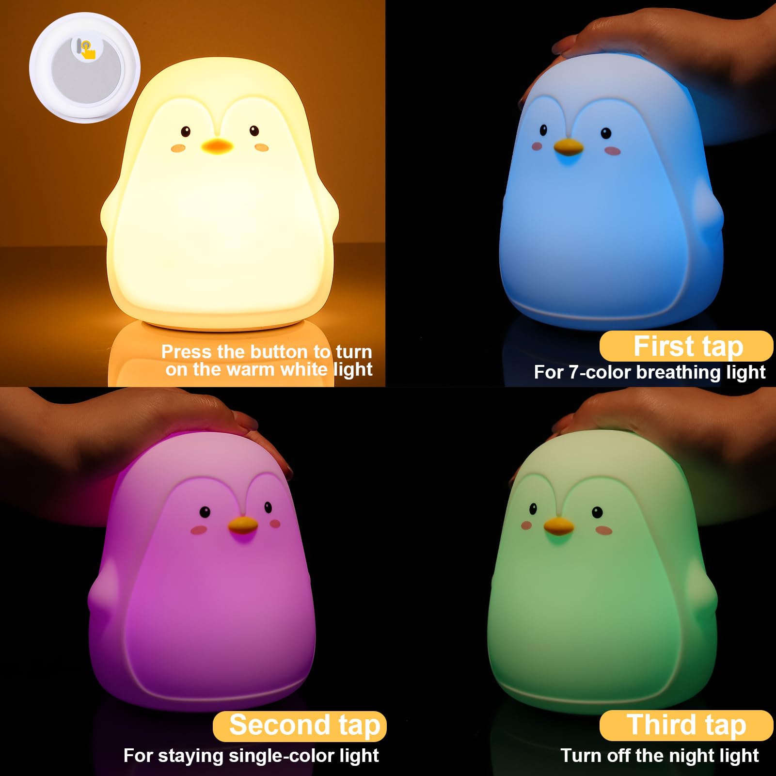 Tremdwoto Night Light for Kids, Penguin Silicone Nightlight Lamp, 7 Color Changing Nursery Night Light for Kids Bedroom, Super Gift for Boys Girls Toddler Children