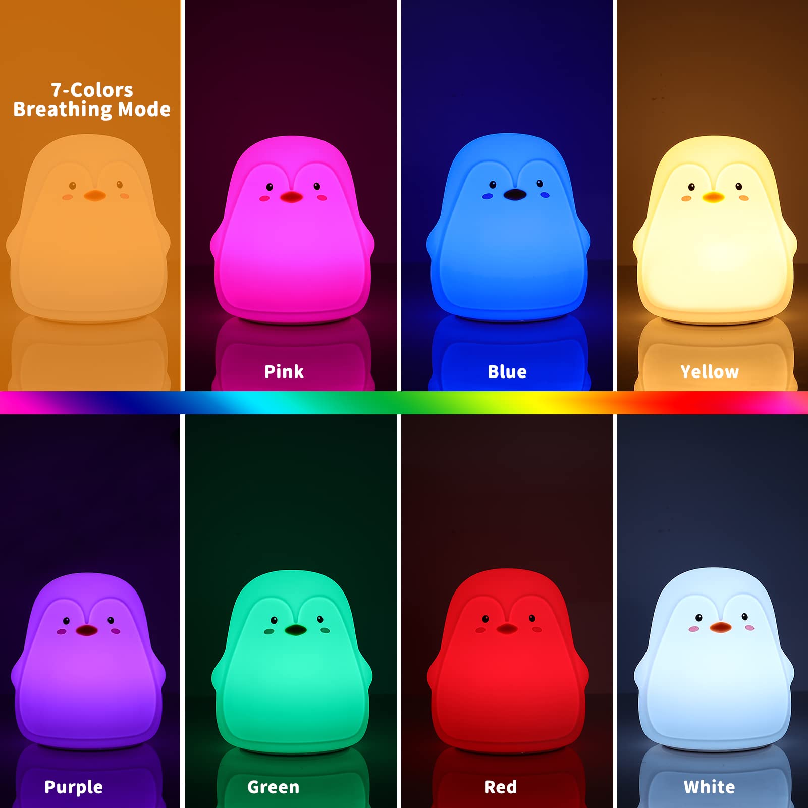 Tremdwoto Night Light for Kids, Penguin Silicone Nightlight Lamp, 7 Color Changing Nursery Night Light for Kids Bedroom, Super Gift for Boys Girls Toddler Children