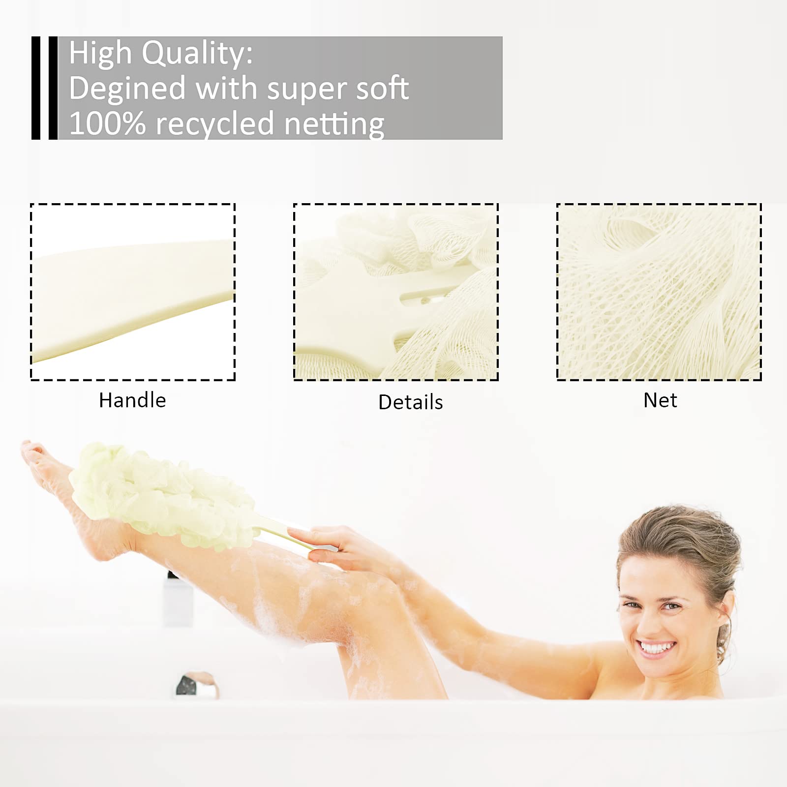 Back Scrubber for Shower, Long Handle Back Loofah Shower Brush, Bath Brush for Women Men, Soft Nylon Mesh Back Cleaner Washer, Loofah Sponge Exfoliating Body Scrubber for Skin Care