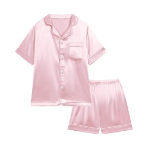 weixinbuy pajama set for kid baby boy girl button-up silk pajama sleepwear nightwear loungewear clothes set gifts for kids