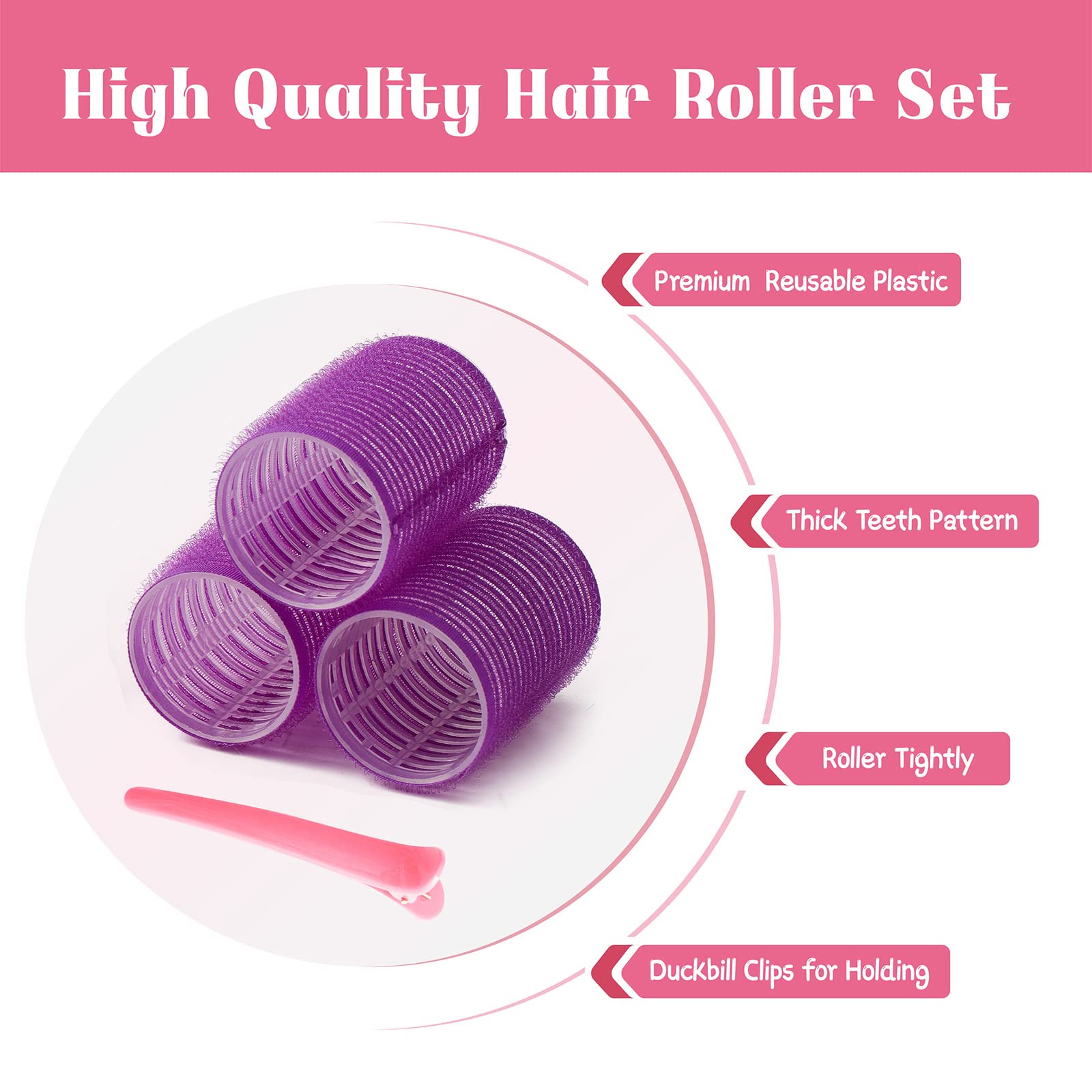 Hair Roller Set 32 PCS, PandyCare Velcro Hair Rollers for Long Medium Short Hair - No Heat, Hair- friendly, Includes 18 Self Grip Rollers(2.3,1.9,1.4inch), 12 Clips, 1 Rat Tail Comb & 1 Storage Bag