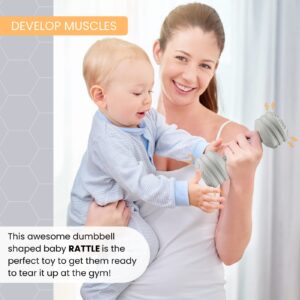 Baby Dumbbell Toy - Silicone Dumbbell Teether Toys Weight Rattle Sensory Toy for Babies - Great Gift for Baby and Toddler Girls or Boys (Gray)