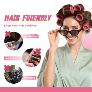 Hair Roller Set 32 PCS, PandyCare Velcro Hair Rollers for Long Medium Short Hair - No Heat, Hair- friendly, Includes 18 Self Grip Rollers(2.3,1.9,1.4inch), 12 Clips, 1 Rat Tail Comb & 1 Storage Bag