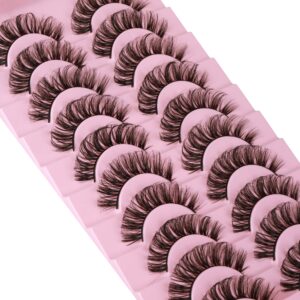 wiwoseo False Eyelashes Russian Strip Lashes Faux Mink Lashes Wispy Fluffy 17MM Fake Eyelashes 10 Pairs Pack