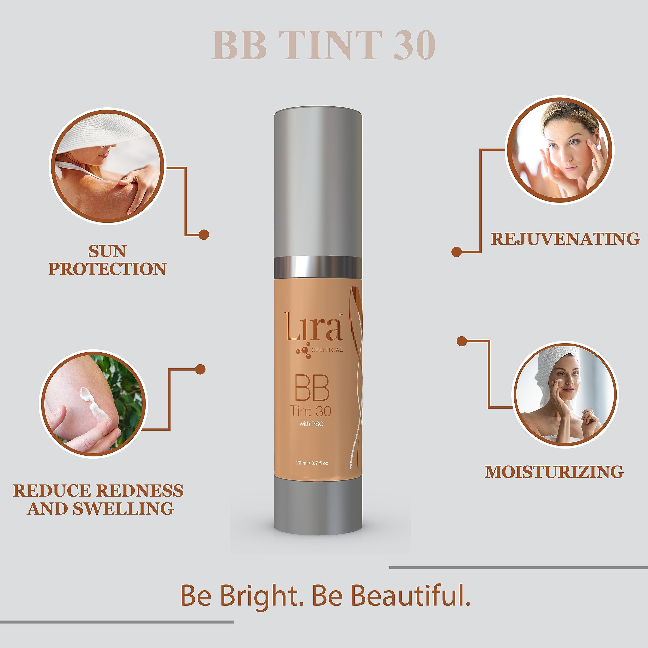 Lira Clinical BB - SPF 30 Tinted BB Cream with PSC & Vitamins - Full coverage - 0.7 fl oz. (BB Tint 30)