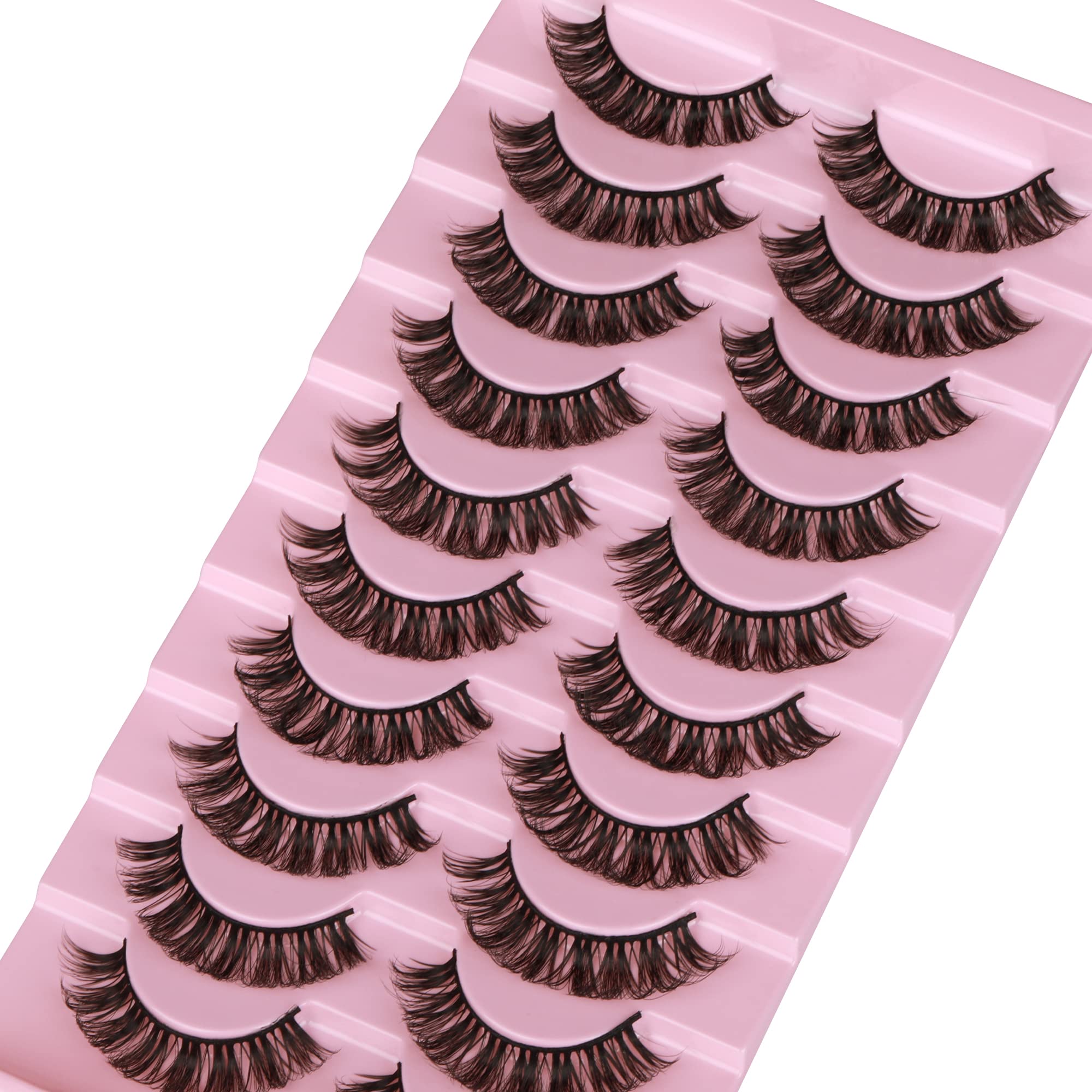 wiwoseo False Eyelashes Russian Strip Lashes Faux Mink Lashes Wispy Fluffy 17MM Fake Eyelashes 10 Pairs Pack