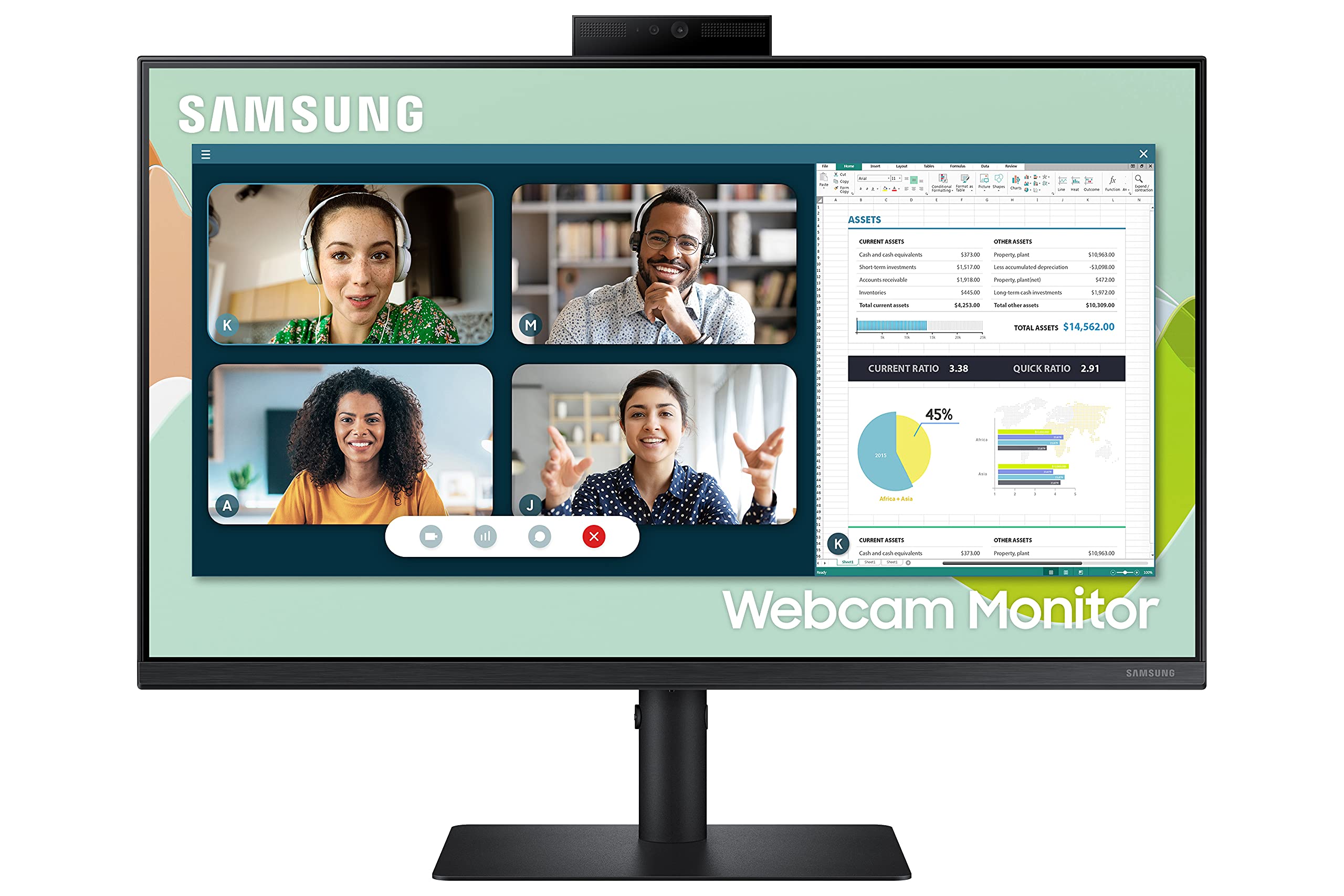 SAMSUNG S40VA Series 24-Inch Computer Monitor, HDMI Monitor, 75Hz Monitor, IPS Monitor, Built-in Webcam, Built-in Speaker & Mic, FreeSync Premium (LS24A400VENXZA) (Renewed)