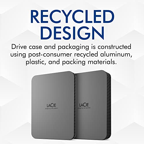 LaCie Mobile Drive Secure 4TB External Hard Drive Portable HDD - Space Grey, USB-C 3.2, for PC and Mac, Post-Consumer Recycled, with Adobe All Apps Plan and Rescue Services (STLR4000400)