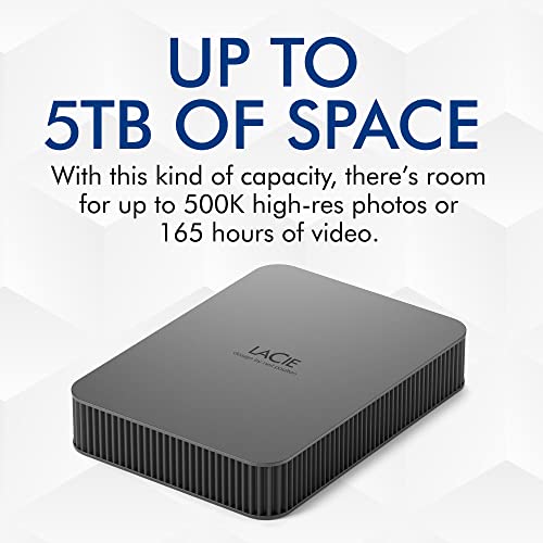 LaCie Mobile Drive Secure 4TB External Hard Drive Portable HDD - Space Grey, USB-C 3.2, for PC and Mac, Post-Consumer Recycled, with Adobe All Apps Plan and Rescue Services (STLR4000400)