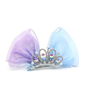 Hot&Sattion 2 Pack Bow Hair Clips, Crown Shaped Hair Barrettes, Cute Metal Snap Sparkly Hair Styling Accessories for Girls & Kids