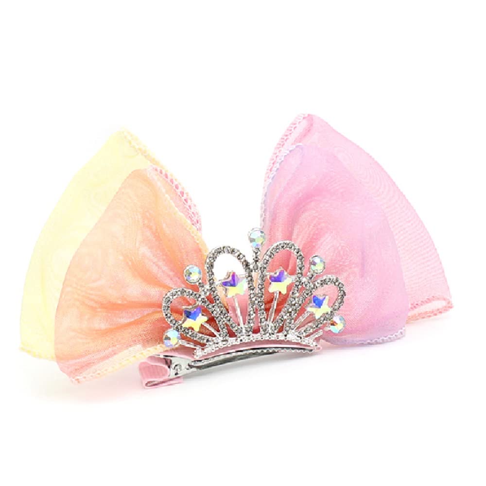 Hot&Sattion 2 Pack Bow Hair Clips, Crown Shaped Hair Barrettes, Cute Metal Snap Sparkly Hair Styling Accessories for Girls & Kids