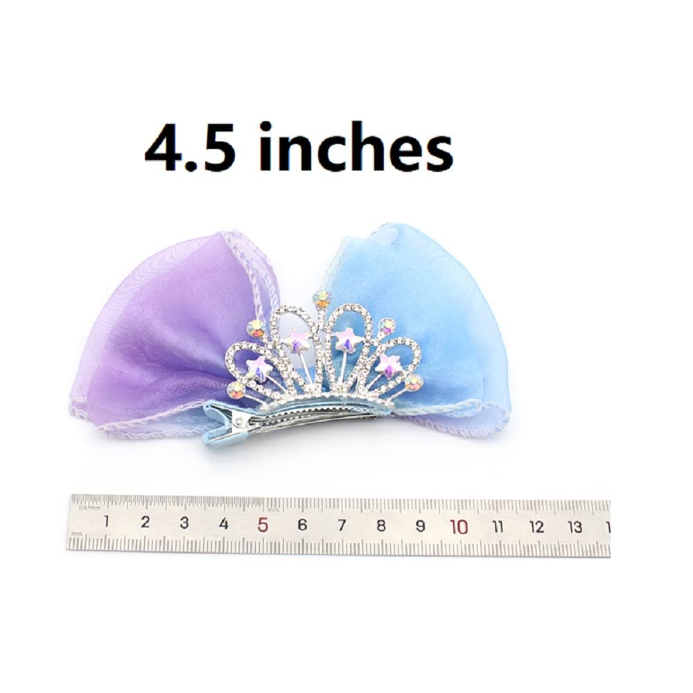 Hot&Sattion 2 Pack Bow Hair Clips, Crown Shaped Hair Barrettes, Cute Metal Snap Sparkly Hair Styling Accessories for Girls & Kids