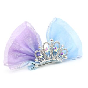 Hot&Sattion 2 Pack Bow Hair Clips, Crown Shaped Hair Barrettes, Cute Metal Snap Sparkly Hair Styling Accessories for Girls & Kids