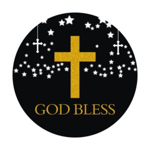 fedyufook black and gold cross stickers god bless sticker labels for religious baptism, confirmation, christening, first communion - 2 inches - 50 count