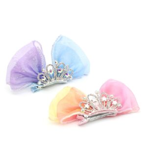 Hot&Sattion 2 Pack Bow Hair Clips, Crown Shaped Hair Barrettes, Cute Metal Snap Sparkly Hair Styling Accessories for Girls & Kids