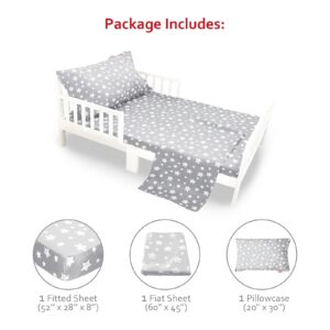 Crib Air Mattress Pad Waterproof with Toddler Bed Set Star Print, 3 Piece Toddler Bed Sheets for Boys and Girls, Quilted Crib Mattress Sheet Fitted Crib and Toddler Mattress