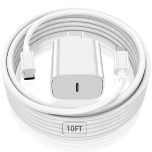 ipad pro charger,20w usb c fast charger with 10ft long fast charging cord for ipad pro 12.9 5th/4th/3rd,11 inch 3rd/2nd/1st,ipad air 5th/4th generation,ipad mini 6th,ipad 10th,iphone 15 pro max/plus