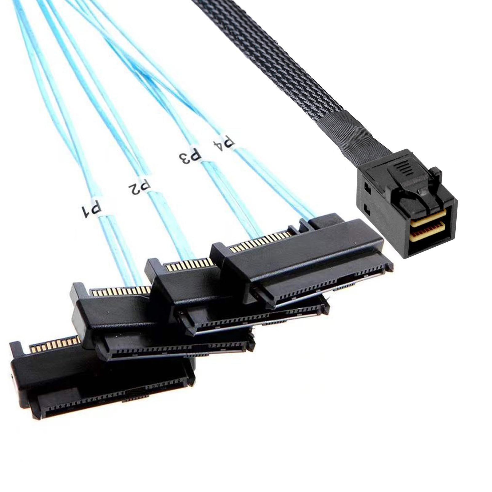 ADCAUDX Mini-SAS to SAS-Cable: 0.5M SFF-8643 to SAS SFF-8643 to SFF-8482 Connector 4X SAS SFF-8482 with SATA Power Adapter Cable (1.6FT)