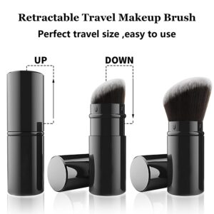 Falliny Retractable Makeup Brush, Angled Kabuki Powder Foundation Sunscreen Makeup Brush, Travel Face Blush Brush with Cover for Blush, Bronzer, Buffing, Concealer, Highlighter,Powder Cosmetics