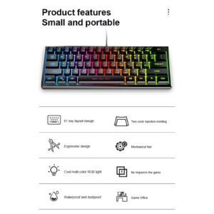 Acogedor Backlit Mechanical Gaming Keyboard,Mini Compact Wired 61 Keys Keyboard with Ergonomic Design,USB Portable PC Keyboard for Home Office Laptop Work Gaming