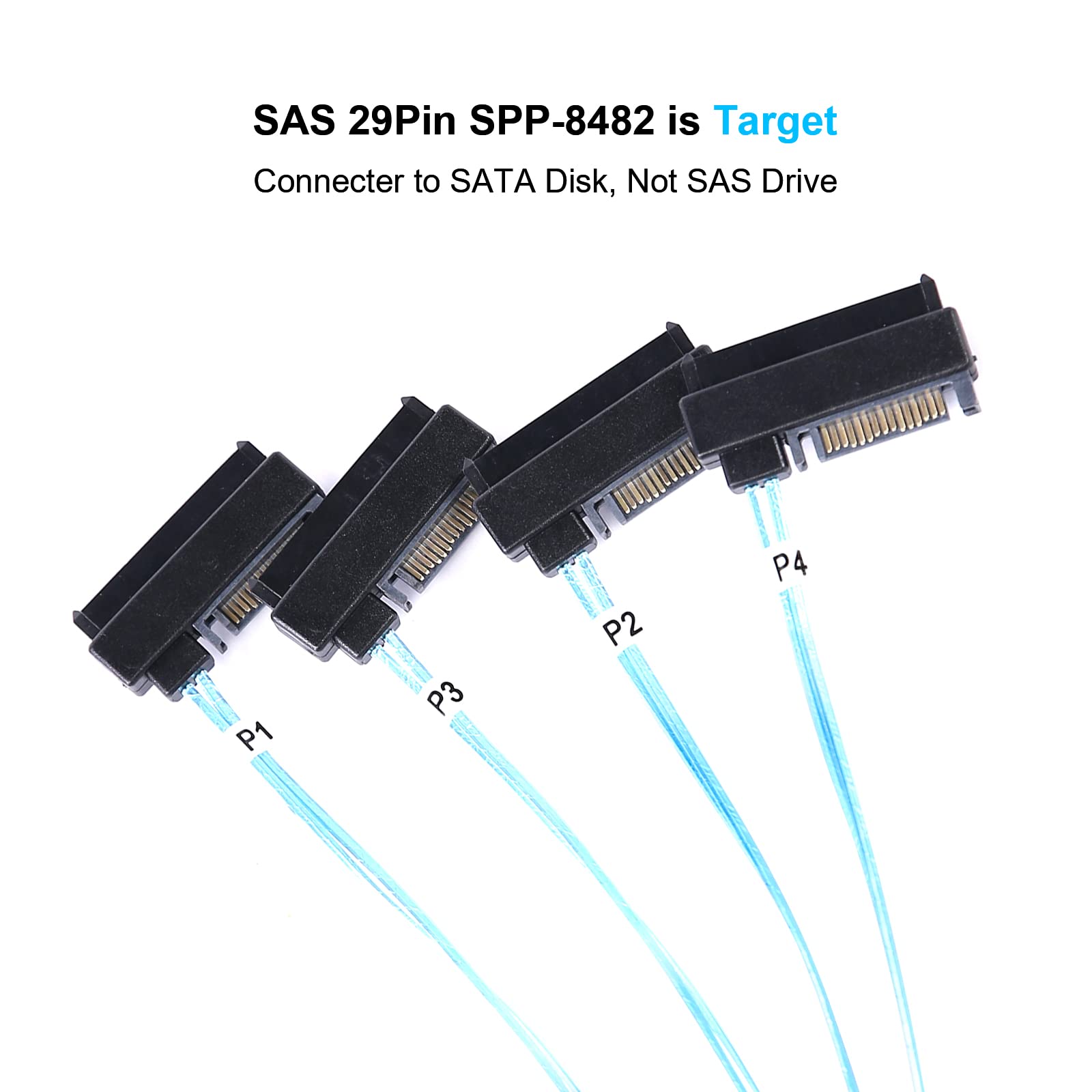 ADCAUDX Mini-SAS to SAS-Cable: 0.5M SFF-8643 to SAS SFF-8643 to SFF-8482 Connector 4X SAS SFF-8482 with SATA Power Adapter Cable (1.6FT)