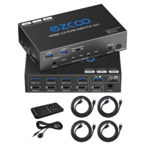 usb 3.0 kvm switch hdmi 4 computer 1 monitor 4k 60hz spdif l/r hotkey - share one set of keyboard mouse printer,1080p 120hz 144hz hdcp bypass,4x usb3.0 cable,ir remote ext. windows mac 41kvmp