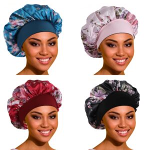 roybens satin bonnet hair bonnet for sleeping- 4 pack large bonnets for black women with elastic soft band for hair care