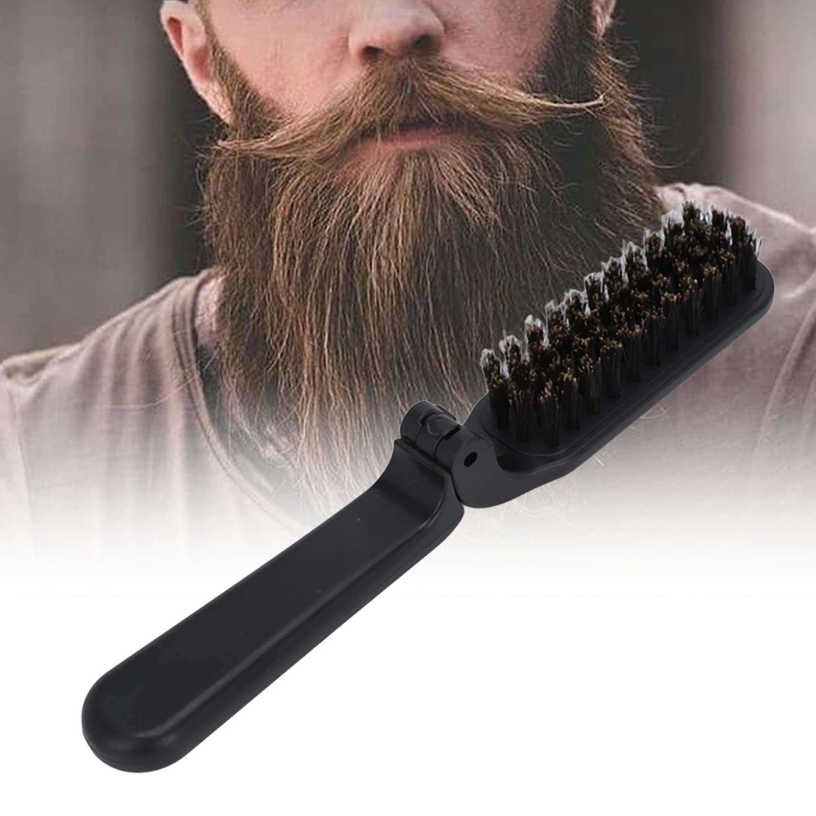 Foldable Beard Brush, Waterproof Soft Bristles Beard Styling Comb Men Mustache Grooming Brush for Household Outdoor Travel