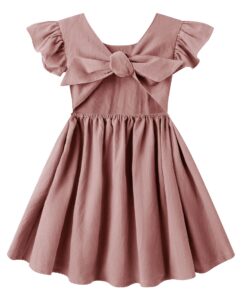 lymanchi girl cotton linen ruffle halter backless princess dress infant comfy playwear 823 dark pink 120