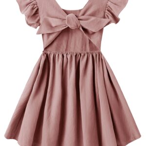 lymanchi Girl Cotton Linen Ruffle Halter Backless Princess Dress Infant Comfy Playwear 823 Dark Pink 120