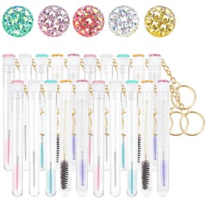 mekupeu 20 pcs mascara wand tube set diamond key chain tube empty mascara brushes eyelash spoolies brush makeup tool applicator (mixed 5 color)