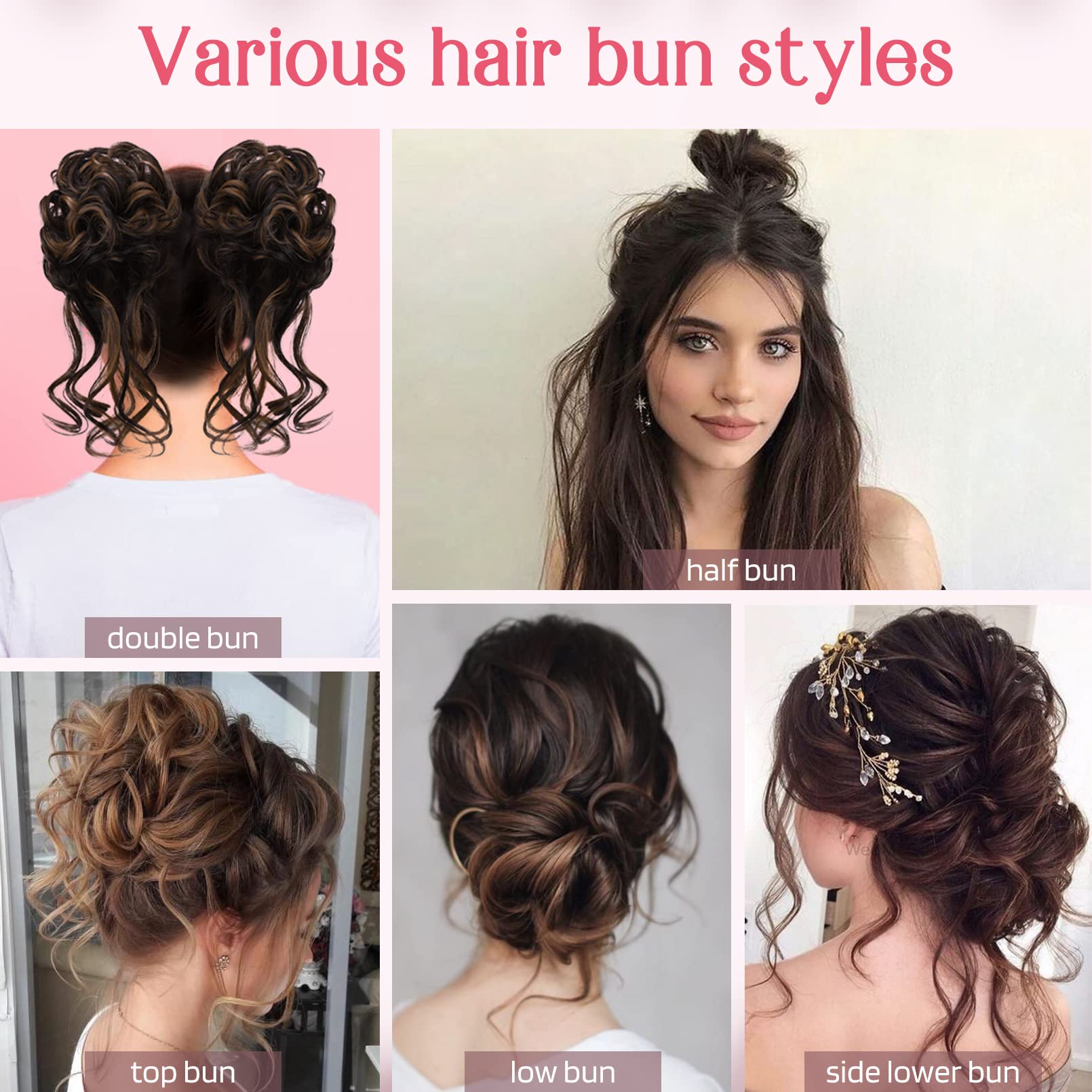 HOOJIH Messy Bun Hair Piece, 2PCS Tousled Updo with Tendrils Hair Bun Extensions Wavy Curly Hair Wrap Ponytail Hairpieces Thick Hair Scrunchies for Women HB010 Dasiy - Cool Light Blonde