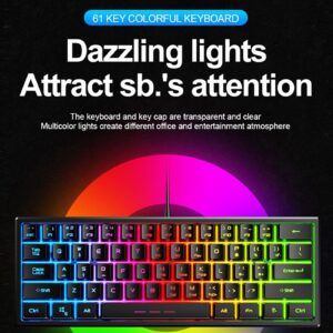 Acogedor Backlit Mechanical Gaming Keyboard,Mini Compact Wired 61 Keys Keyboard with Ergonomic Design,USB Portable PC Keyboard for Home Office Laptop Work Gaming