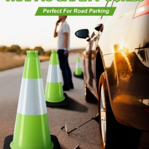 BESEA 6Pack 18" inch Traffic Cones Green Safety Cones PVC Construction Cones with 6 inch Reflective Collar for Home Driveway Road Parking Use(6 Cones)