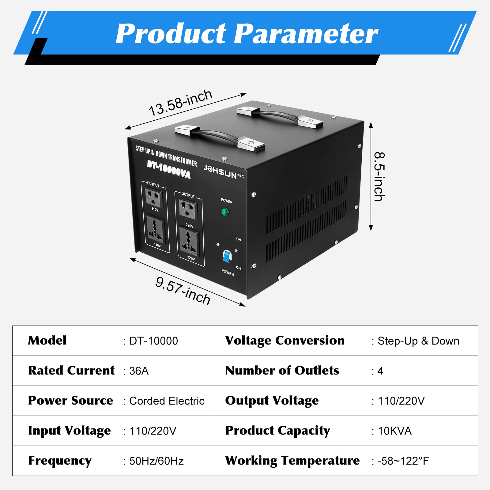 Leblett DT-10000 Step Up Down Transformer 110V to 220V Voltage Converter 220V to 110V (8000W) Black