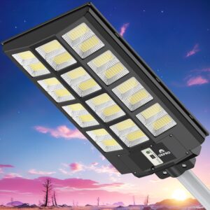 okpro s-1152b 1200w solar street lights outdoor waterproof, 7000k 120000lm dusk to dawn, led wide angle lamp with motion sensor and remote control, for parking lot, yard