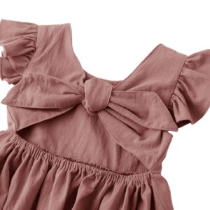 lymanchi Girl Cotton Linen Ruffle Halter Backless Princess Dress Infant Comfy Playwear 823 Dark Pink 120