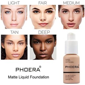 PHOERA Foundation, PHOERA Matte Liquid Foundation,PHOERA Makeup for Women, PHOERA Foundation Full Coverage Concealer, 30ml 24HR Matte Oil Control Concealer (102- Nude)