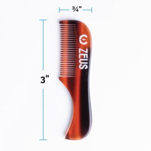 ZEUS Handmade Saw-Cut Mustache Comb, Fined Toothed, Durable Cellulose, Hand Polished, Pocket Comb & Beard Comb for Mustache and Beard (Single Traditional)