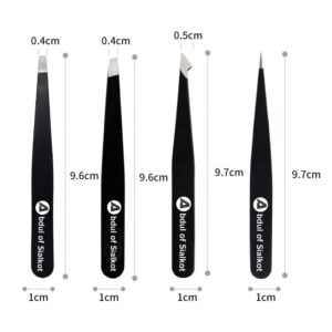 Abdul of Sialkot Eyebrow Tweezer Set for Women & Men - Professional Slant and Pointed Tweezers Set with Case - Precision Tweezers Kit for Facial Hair, Splinter and Ingrown Hair Removal (Black 4 piece)