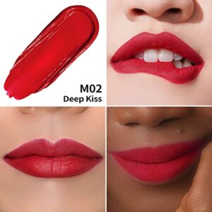 Oulac Red Matte Lipstick for Women, Classic Red Lip Stain Long Lasting Waterproof, No Transfer, Creamy High Pigmented Formula with Rose Oil, Vegan & Cruelty-Free, Classic Red M02