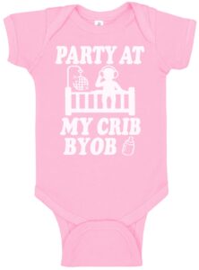 funny cute baby boy girl party at my crib bodysuits | handmade clothes for infant newborns (new pink, 0-3 months)