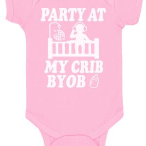 Funny Cute Baby Boy Girl Party At My Crib Bodysuits | Handmade Clothes For Infant Newborns (New Pink, 0-3 Months)