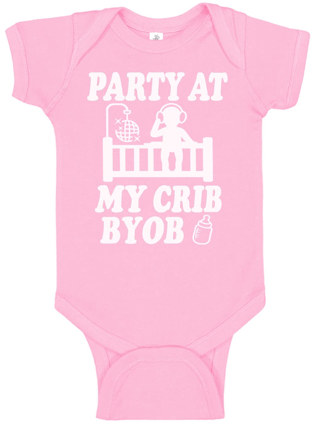 Funny Cute Baby Boy Girl Party At My Crib Bodysuits | Handmade Clothes For Infant Newborns (New Pink, 0-3 Months)