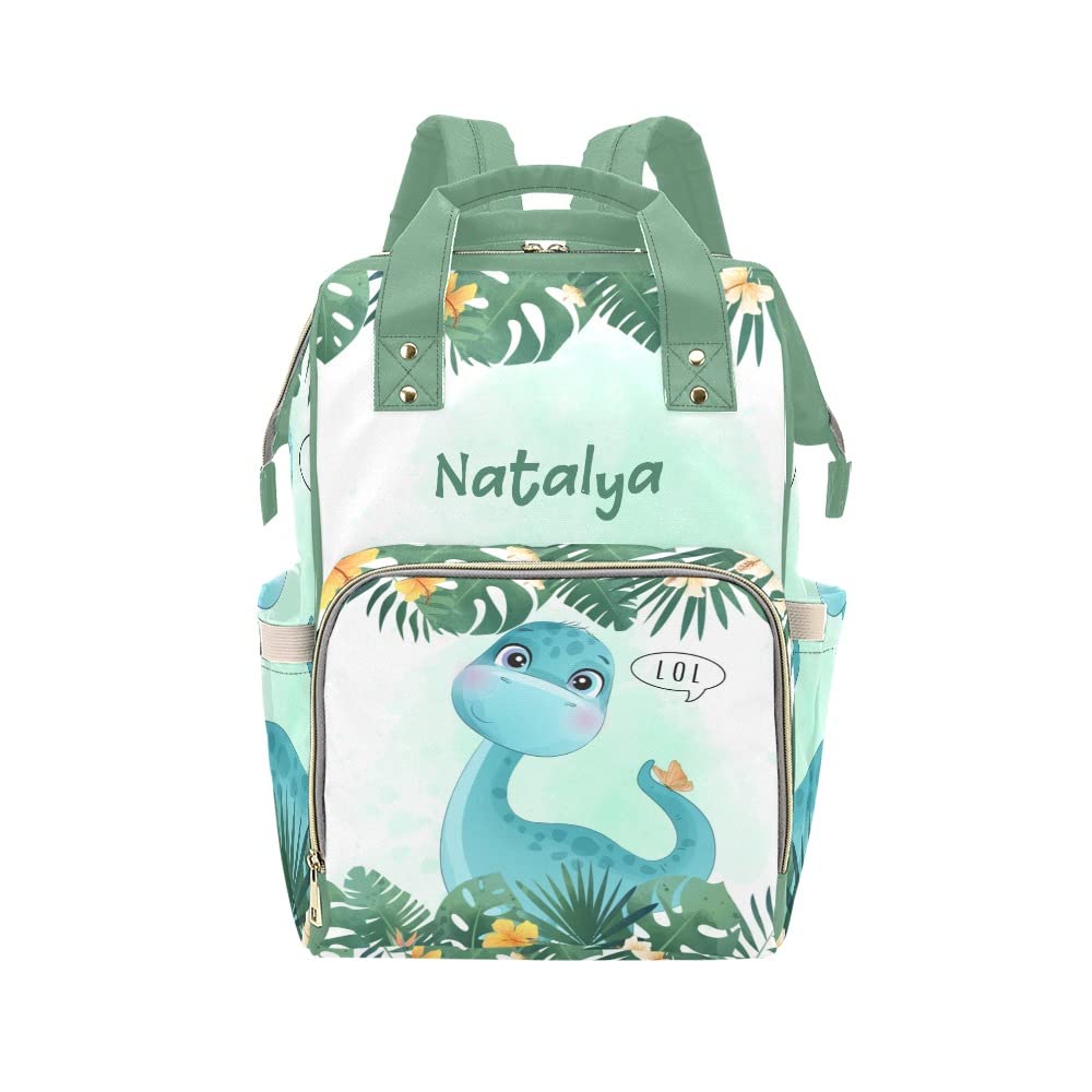 Liveweike Cute Dinosaur Personalized Diaper Bag Backpack Custom Name Daypack Large Mommy Bag for Teen Girl Boy Student