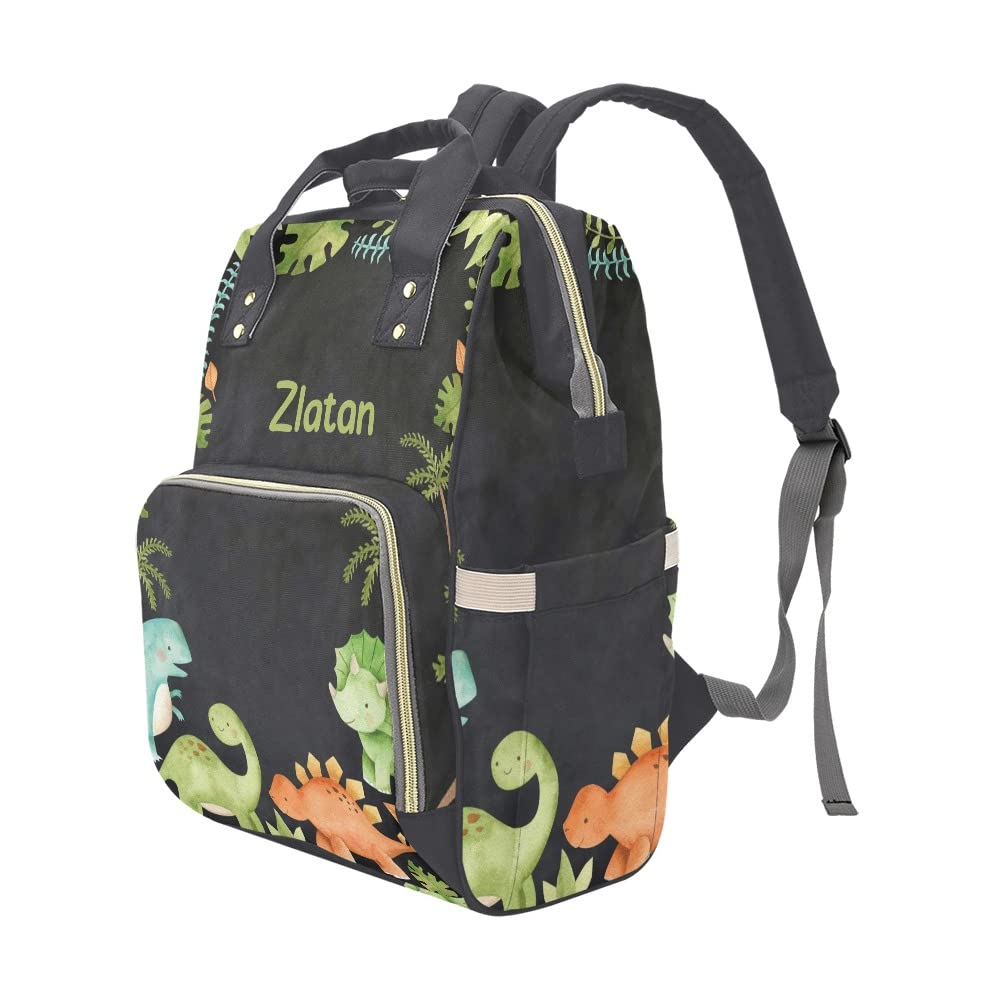 Liveweike Tropical Dinosaur Personalized Diaper Bag Backpack Custom Name Daypack Large Mommy Bag for Teen Girl Boy Student