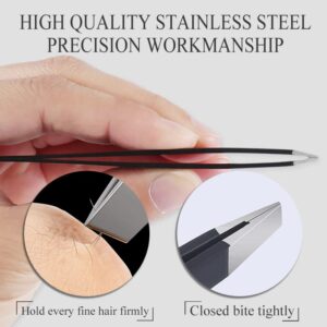 Abdul of Sialkot Eyebrow Tweezer Set for Women & Men - Professional Slant and Pointed Tweezers Set with Case - Precision Tweezers Kit for Facial Hair, Splinter and Ingrown Hair Removal (Black 4 piece)